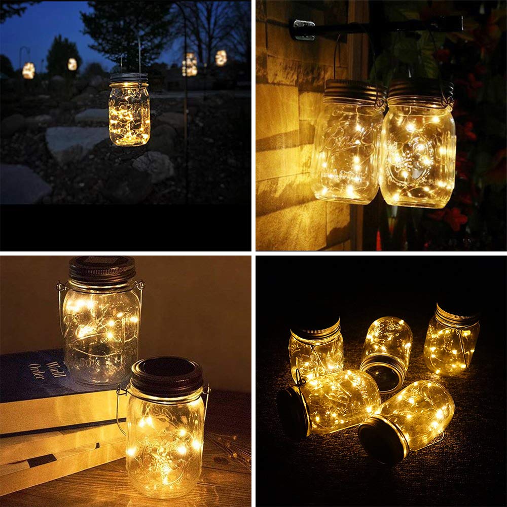 SunKite Solar Mason Jar Lid Lights [Updated], 6 Pack 15 LED Waterproof Fairy Firefly Jar String Lights with Hangers (NO Jars), Patio Yard Garden Wedding Easter Decoration - Warm White