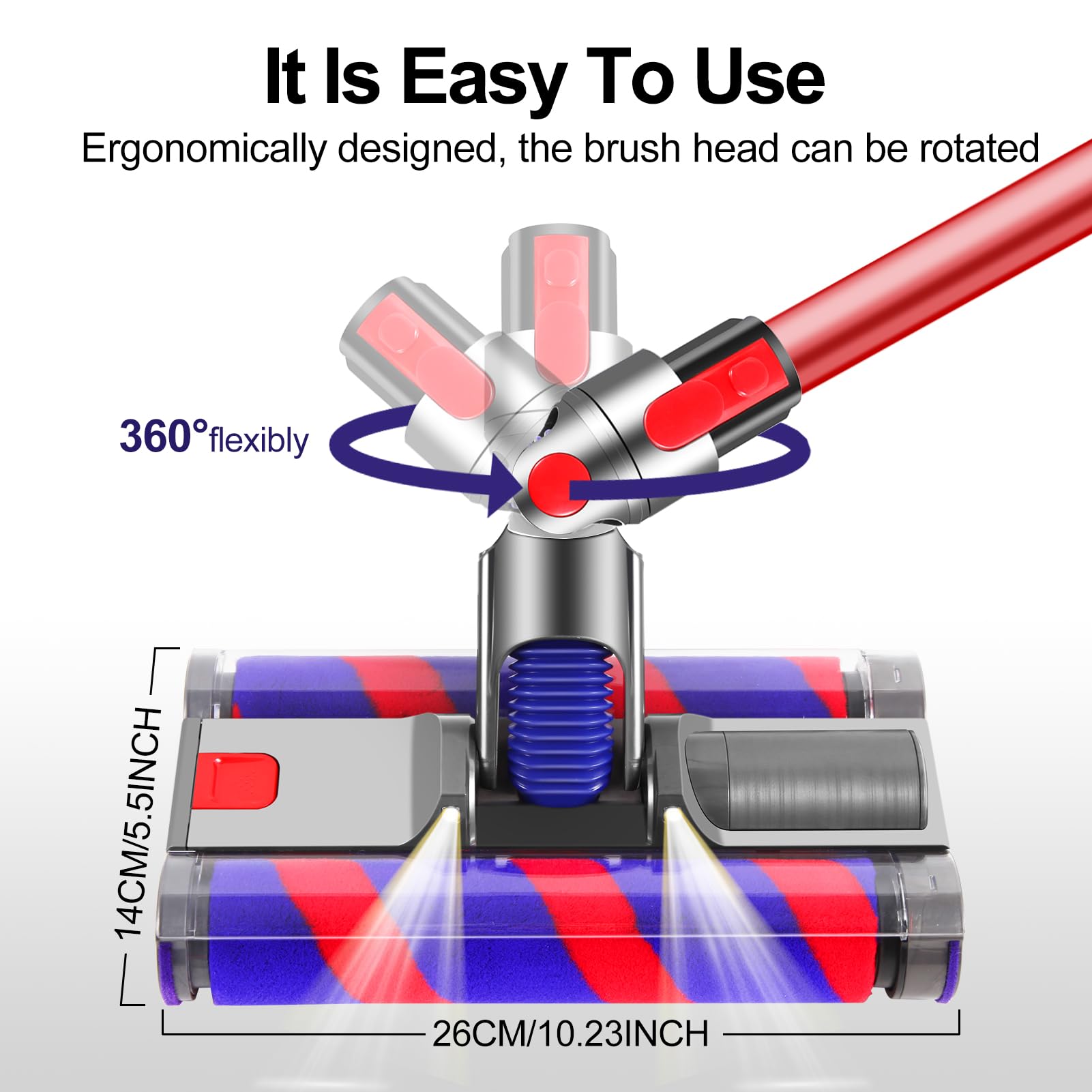 Lecanter Vacuum Head Replacement for Dyson V7 V8 V10 V11 V15 Series Motor Head, Soft Roller Cleaner Head, Upgraded Double Roller Brush, LED Included