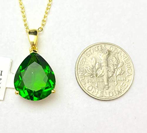 P61214Y Classic Mt St Helens Green Helenite May Birthstone Pear Shape Yellow Gold Plated Sterling Silver Pendant