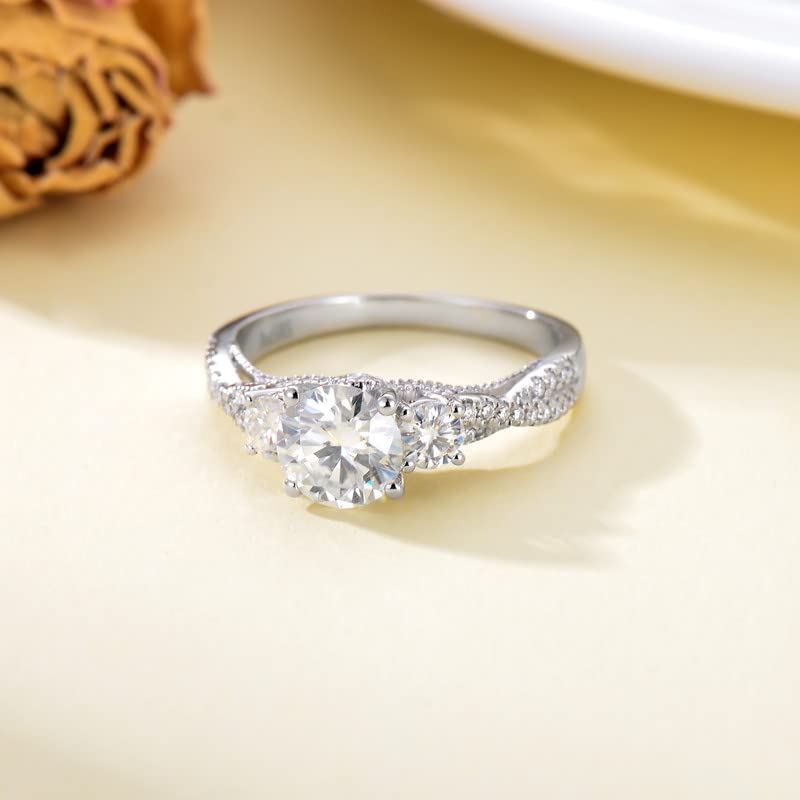 Molioaki 1.5 Carat (ctw) moissanite engagement rings for women Platinum Plated Silver ring moissanite rings- 7