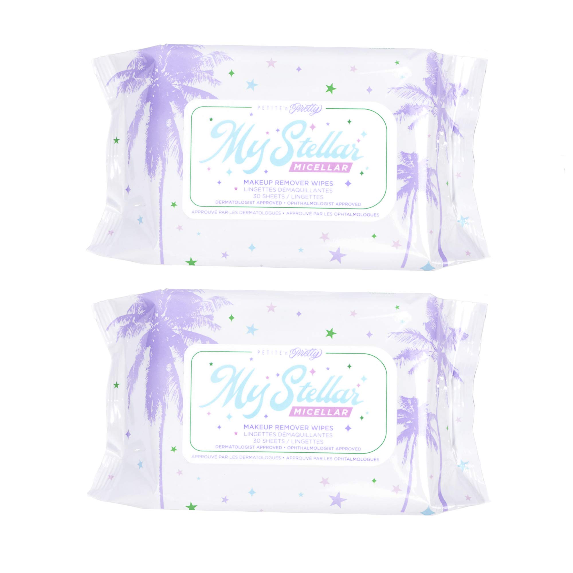 Petite 'n Pretty My Stellar Micellar Makeup Remover Wipes - Cleansing Face Wipes Soaked in Micellar Water - Clean & Non-Toxic, Made in USA - 2 Pack (60 wipes)