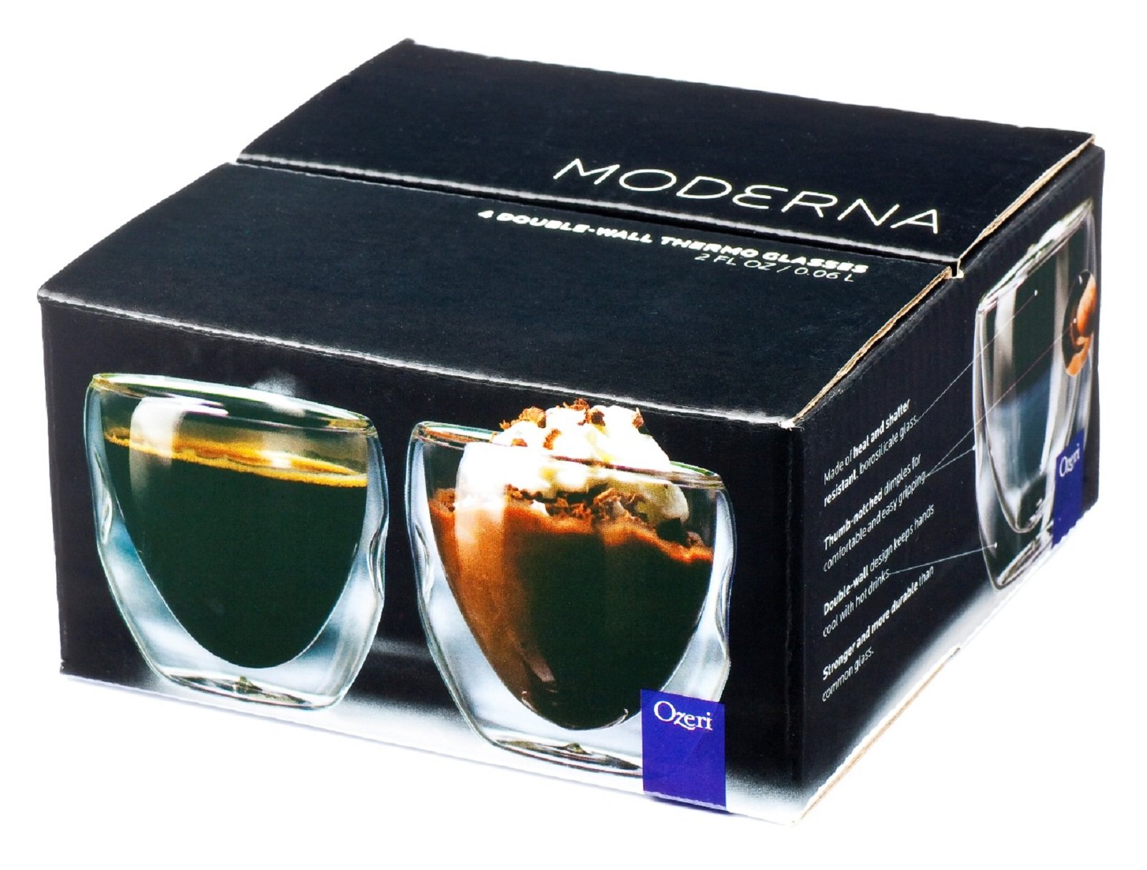 Ozeri Moderna Artisan Series Double Wall Beverage and Espresso Shot Glasses, 2-Ounce, Set of 4