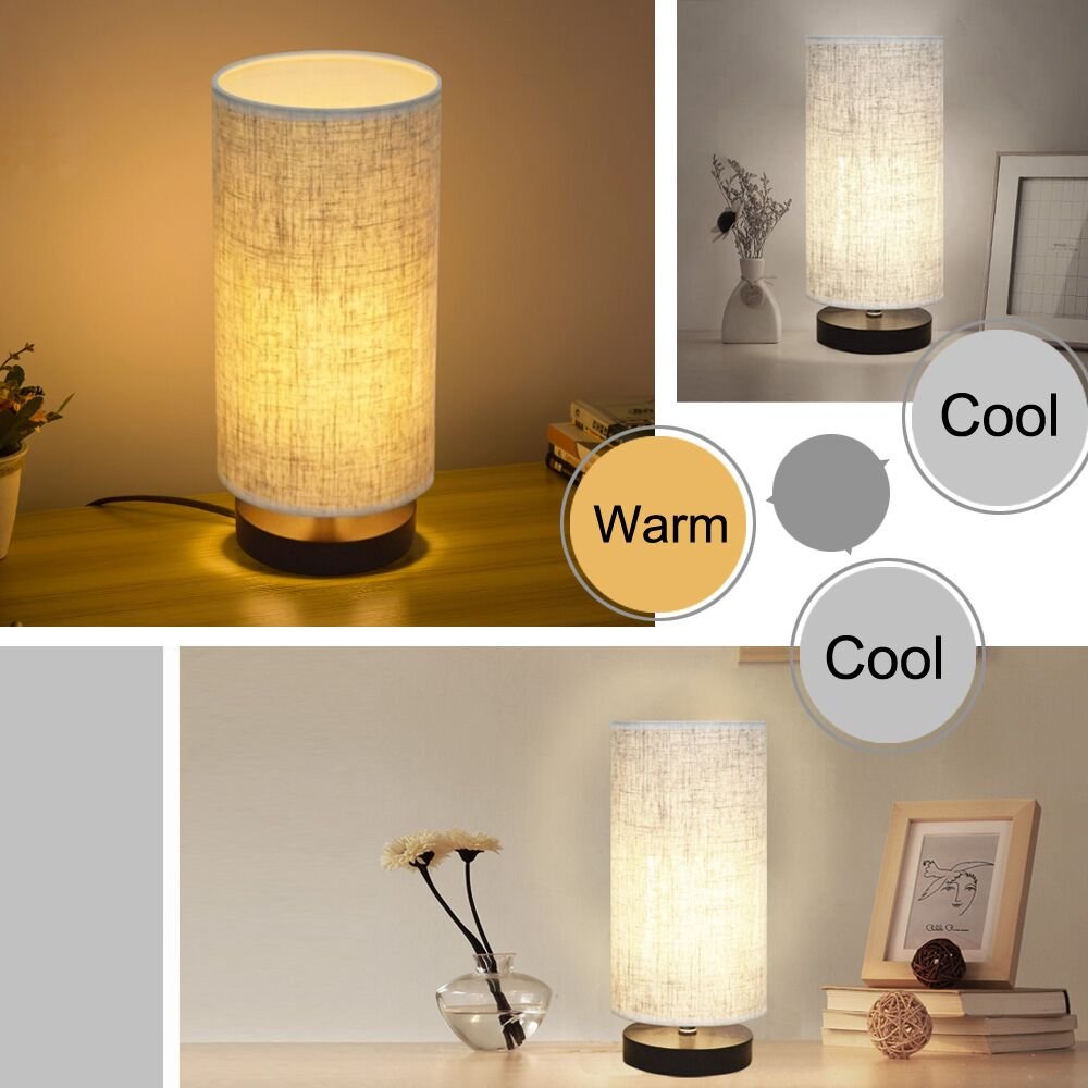 lifeholder Table Lamp, Bedside Nightstand Lamp, Simple Desk Lamp, Fabric Wooden Table Lamp for Bedroom Living Room Office Study, Cylinder Black Base