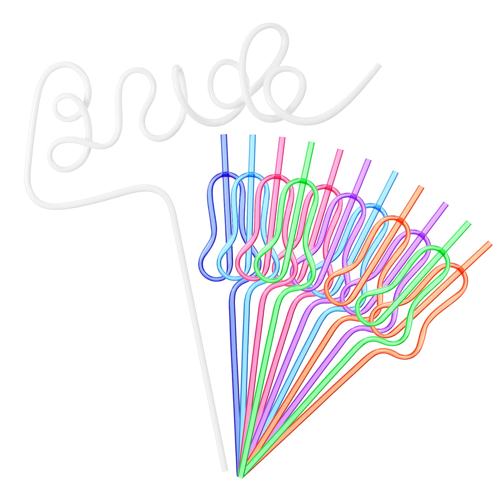 Sunnyray 12 Pcs Reusable Bride Straws Valentine's Day Silly Straws Wedding Bride Bridesmaid Party Favor Crazy Loop Straws Plastic Drinking Straws for Wedding Birthday Gifts Decor(White Bride)