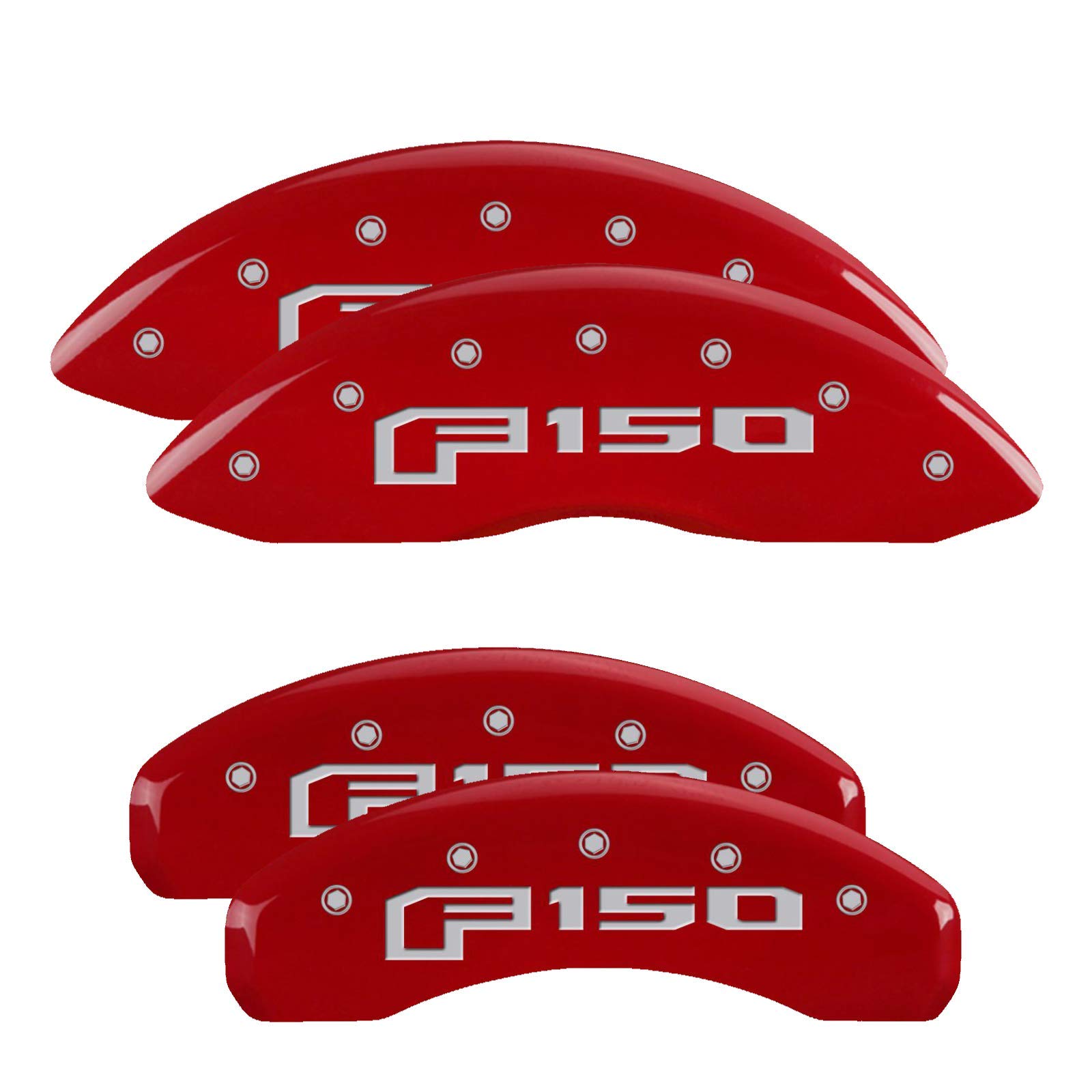 MGP Caliper Covers - Brake Caliper Covers 2012-2020 Ford F-150 (Mechanical Parking Brake) Front and Rear Set - F-150 Logo - Red