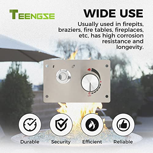 TEENGSE Fire Pit Gas Burner Spark Ignition Kit Indoor Outdoor Flame Fail Safe Valve, Gas Control Kit Push Button Ignition Upgrade Rotary Button Control Valve Integrated Stainless Steel Control Panel
