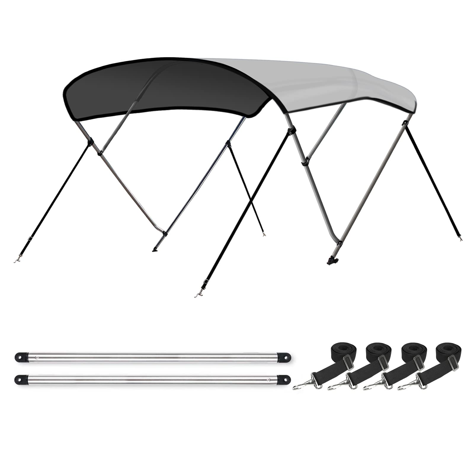 Leader Accessories Light Grey 4 Bow 8'L x 54" H x 73"-78" W Bimini Top Boat Cover Include 4 Straps 2 Rear Support Poles Mounting Hardwares Storage Boot