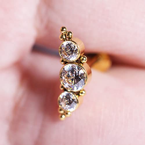 NewkeepsR 16G G23 Gold Gold Plated Titanium Internally Threaded Cubic Zirconia Crescent Cluster Gem Upper Ear Cartilage Labret Stud