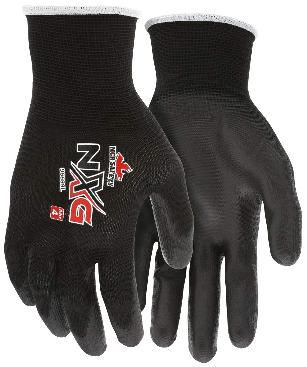 MCR Safety 96699XL Black Polyester Shell, Black PU Palm & Fingers, XL (12 pr)