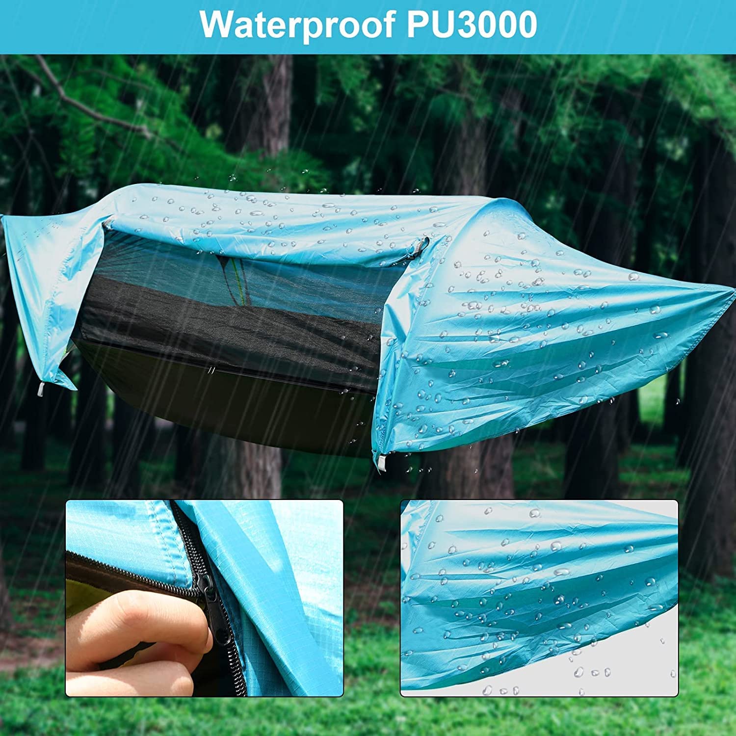 SUNPIE Camping Hammock Tent with Mosquito Net, Lightweight 1-2 Persons Bivvy Hammock Set, Hammock with Rain Fly Cover and Tree Straps for Backpacking Hiking Travel Beach Outdoor Activities