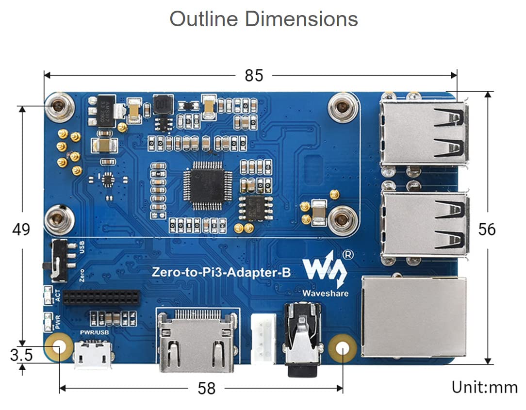 Waveshare Adapter (B) for Zero 2W to Become an Alternative Solution for Raspberry Pi 3 Model B/B+