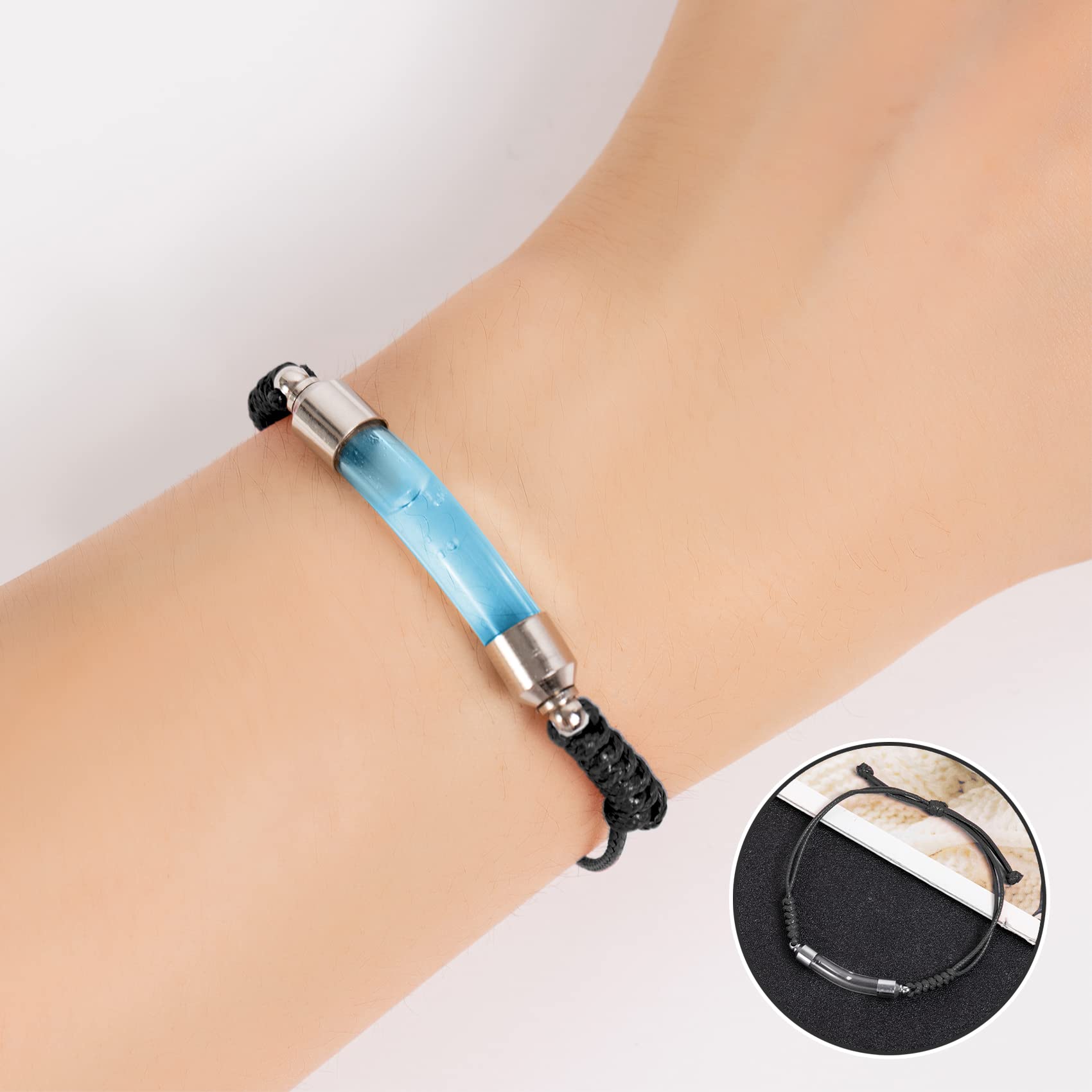 Retebuy 2PCS/Set Couple Rope Bracelets Memorial Bracelets Bangle Adjustable Transparent Glass Tube Bracelet,Double Black