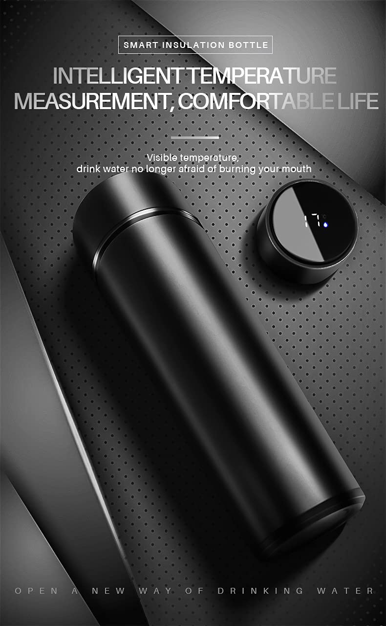 Smart Water Bottles with Digital Temperature Display Coffee Tea Infuser Bottle LED Thermal Cup Double Walled Vacuum Insulated Stainless Steel Flask Leak Proof Travel Mug Keep Warm…