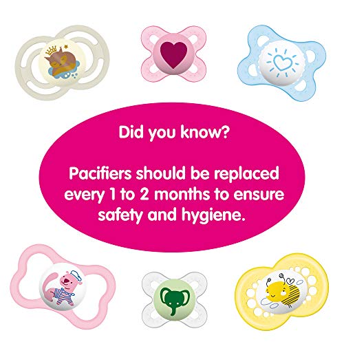 MAM Original Baby Pacifier, Nipple Shape Helps Promote Healthy Oral Development, Sterilizer Case, Love & Affection/Girl, 0-6 Months (Pack of 2)