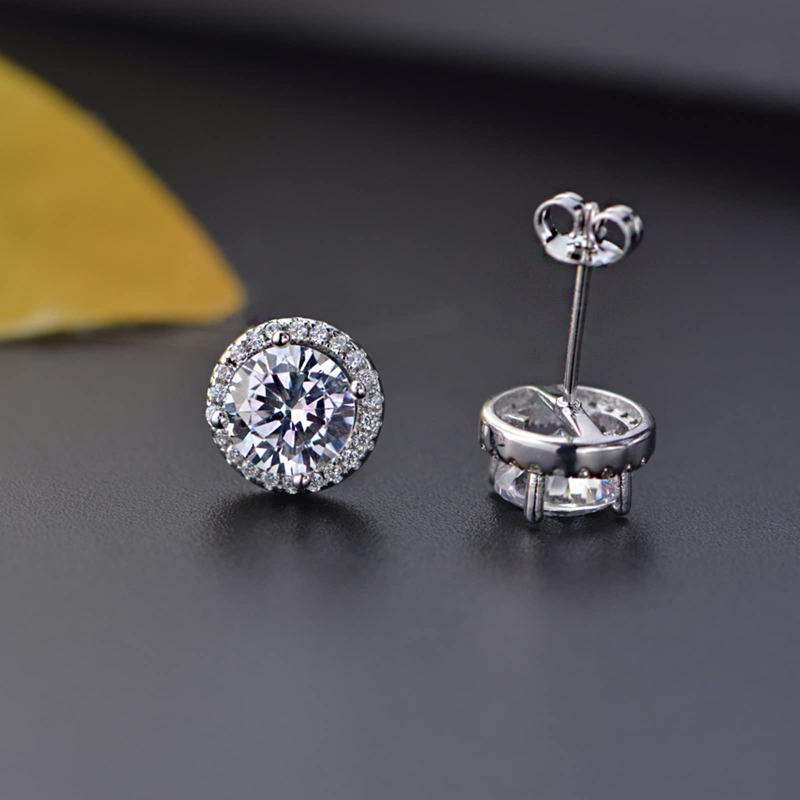 Sterling Silver Diamond Earrings for Women,Classic Round Cut 3 Carat/Pair (7mm) Lab Simulation Diamond Stud Earrings Hypoallergenic Fine Jewelry for Her Birthday Christmas Gift