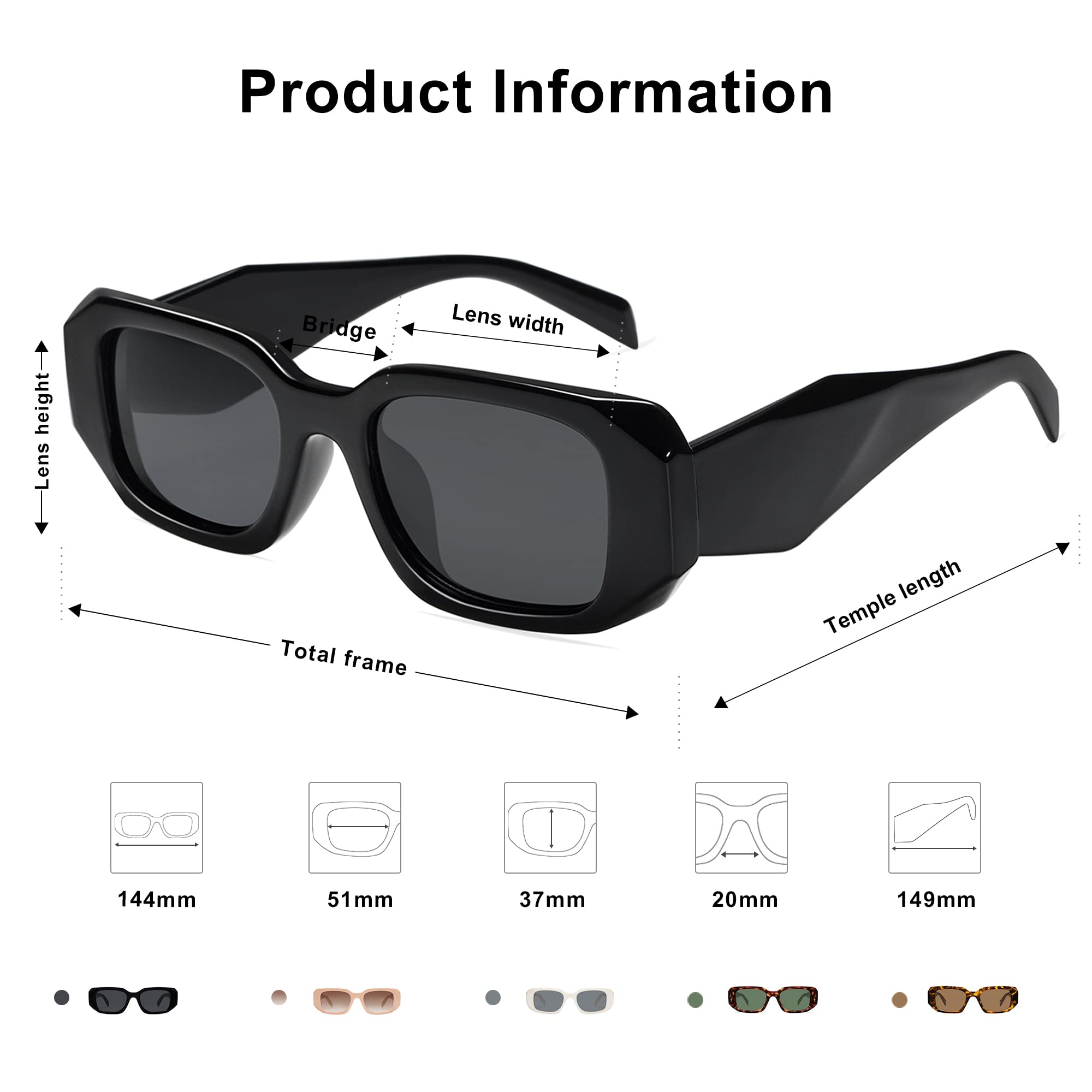 SOJOS Rectangle Sunglasses for Women Retro Fashion Sunglasses UV400 Protection Square Frame Eyewear SJ2204 with Black Frame/Grey Lens