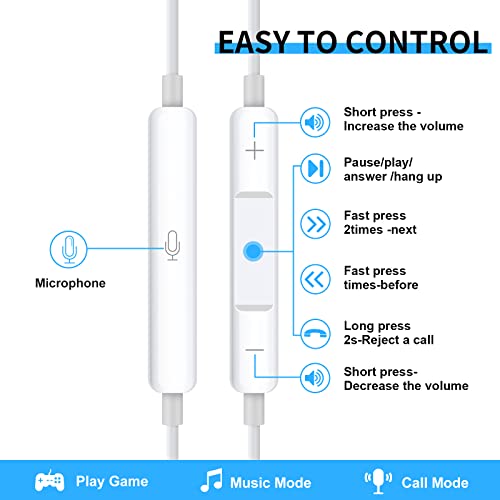 XNMOA Wired Headphones for iPhone 14 13/12/11/Se/X/Xr/Xs/8/7, Wired Earbuds Noise Canceling in-Ear Headset with Microphone,Comfortable Wired Earphones with Volume Control,White