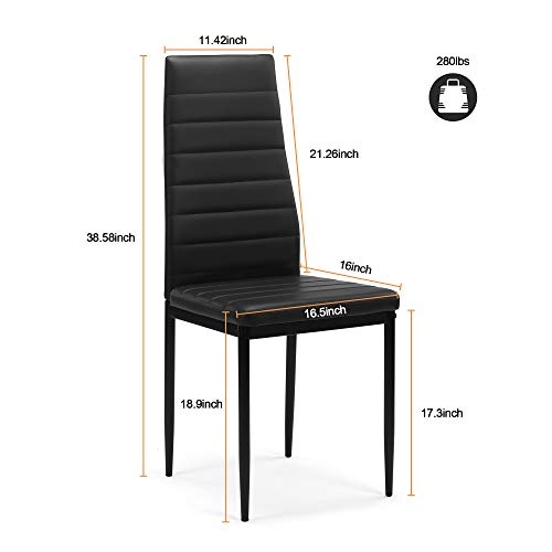 LIADTOP Set for 4, PU Leather Set of 4 Living, Modern Upholstered Side Chairs with Stable Metal Legs,for Dining Room, Kitchen, Restaurant,Black