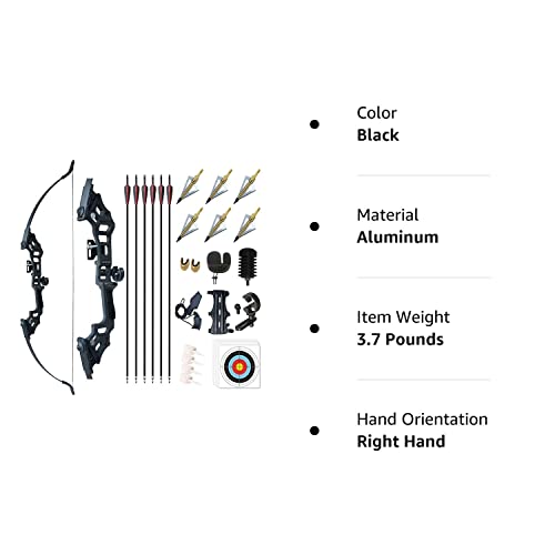 Monleap Archery 51" Takedown Recurve Bow and Arrows Set for Adults Metal Riser Longbow Kit Right Hand Straight Bow for Beginner Hunting Shooting Practice 30 40 50lb (Black 50lb)