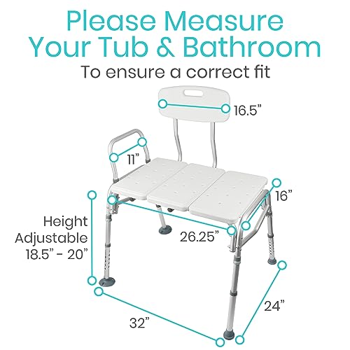 Vive Bariatric Shower Chair - Tub Transfer Bench with Height Adjustable Legs (400 Pound Capacity) - Reversible & Sliding Bath Seat with Backrest, Armrest, Wide Seat - For Seniors, Elderly