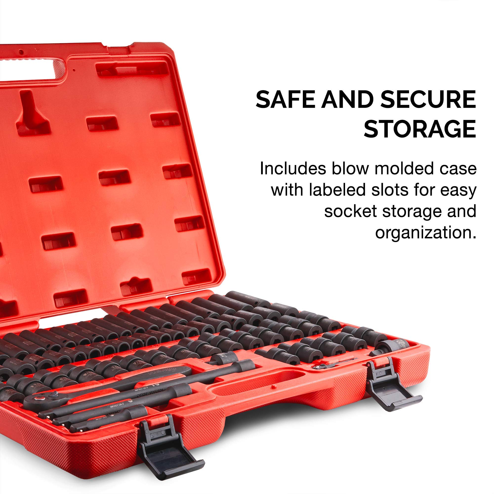NEIKO 02471A Impact Socket Set, 3/8” Drive, 67 Piece, Metric and Standard Master Socket Set with Shallow & Deep Sockets, Ratchet, Swivel Sockets, Extension Bars, Adapters, Cr-V & Cr-Mo