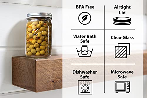 Regular Mouth Mason Jars 32 oz. (4 Pack) - Quart Size Jars with Airtight Lids and Bands for Canning, Fermenting, Pickling, or DIY Decors and Projects - Bundled with Jar Opener