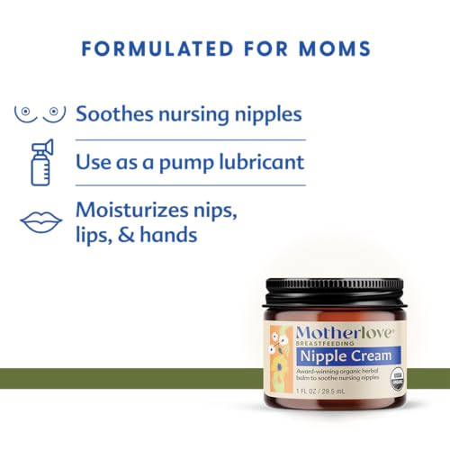 Motherlove Nipple Cream (2 oz) Organic Lanolin-Free Nipple Cream for BreastfeedingâBenefits Nursing & Pumping Moms