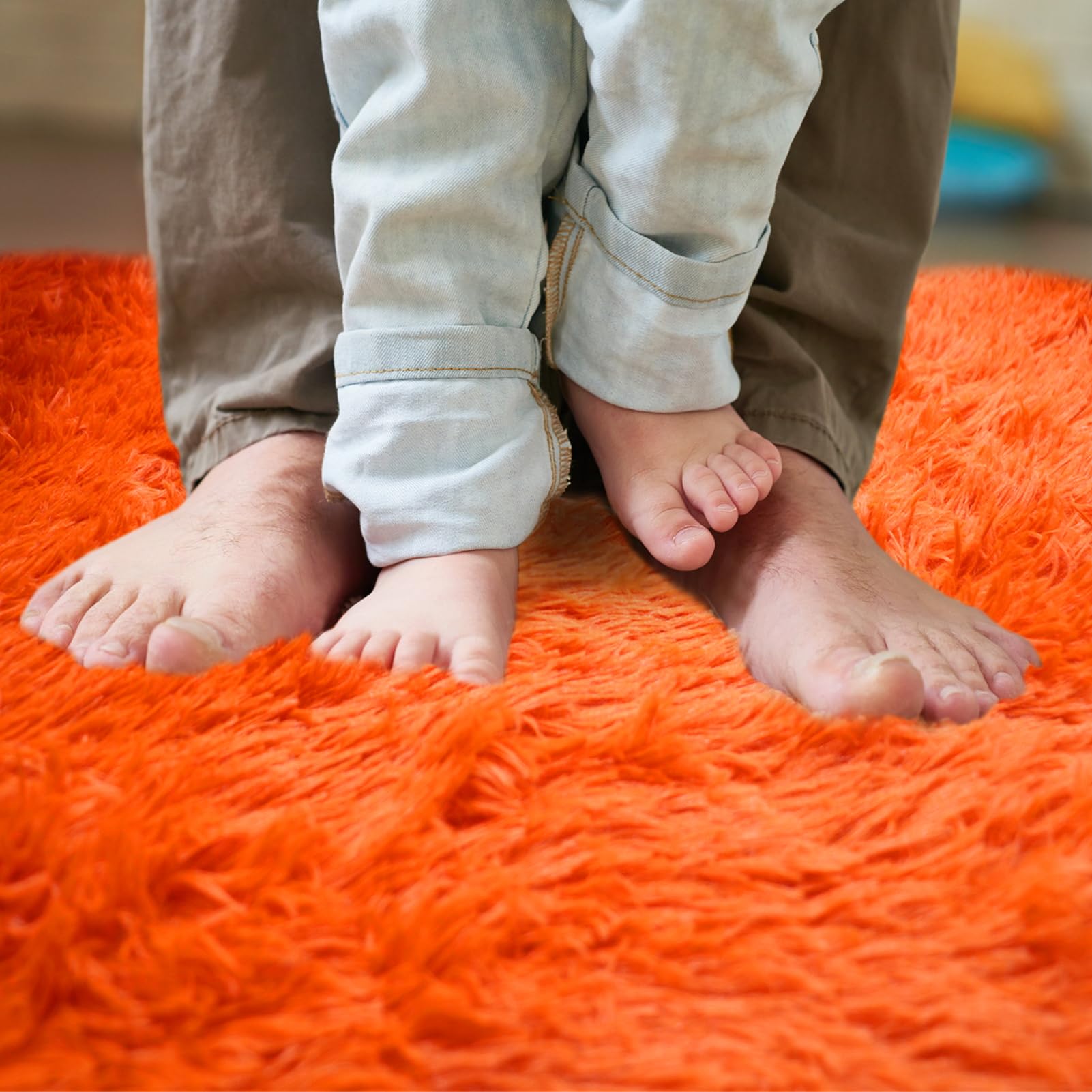 Lifup Soft Fluffy Round Area Rug, Cozy Plush Shaggy Circle Carpet for Living Room Bedroom Home Décor Orange 2.0 Feet