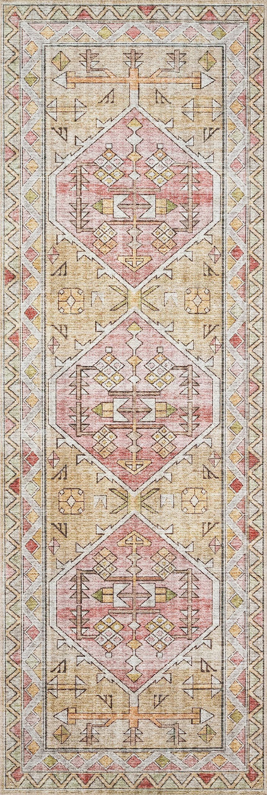 Loloi II Skye Collection SKY-04 Gold/Blush 9'-0" x 12'-0", 13" Thick,Area Rug,Soft,Durable,Vintage Inspired,Distressed,Low Pile,Non-Shedding,Easy Clean,Printed,Living Room Rug