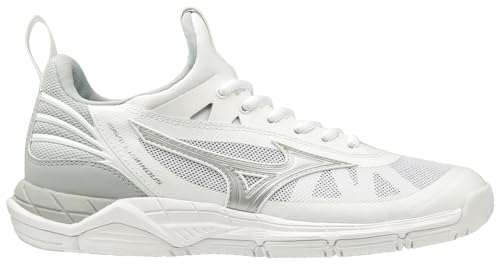 Mizuno Women's Wave Luminous Volleyball Shoe, white-silver, 9 B US