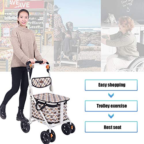 Walker with Seat and Wheels Rollators 4 Wheel with Seat Folding Lightweight Walking Aids Mobility Walkers with Padded Seat,Lockable Brakes and Carry Bag,Adjustable Height Gift for Mom Dad