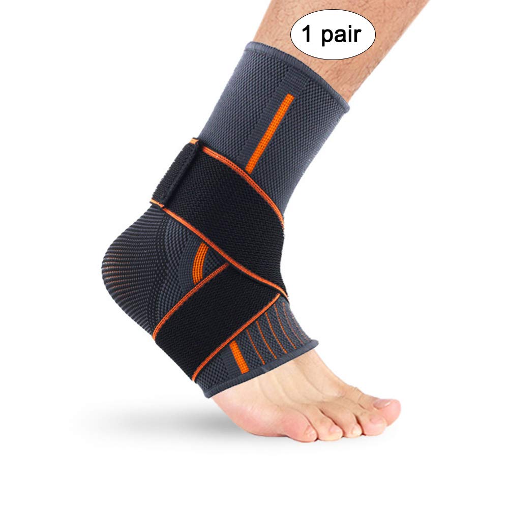 Qicuio 【1 Pair】 Ankle Support,Plantar Fasciitis Sock Ankle Brace with Straps,Sport Ankle Brace&Achilles Tendon Sleeve with Arch Support,Adjustable Foot Sleeves Compression Socks (Free Size for Men(pair))