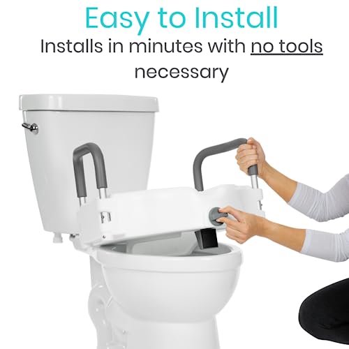 Vive Raised Toilet Seat - 5" Portable, Elevated Riser with Padded Handles - Elongated and Standard Fit Commode Lifter - Bathroom Safety Extender Assists Disabled, Elderly, Seniors, Handicapped (1)