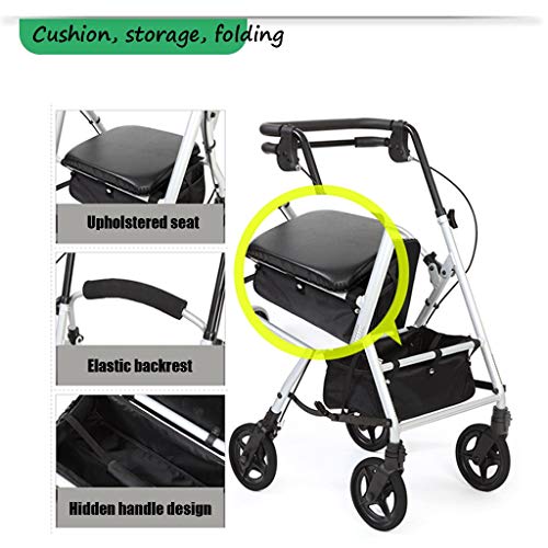 Walker,Lightweight Walkers with Brake, Seniors Aluminum Rollator Walker with Seat, Basket and Wheels, Adjustable Height, Backrest Outdoor,Supports 220 lbs