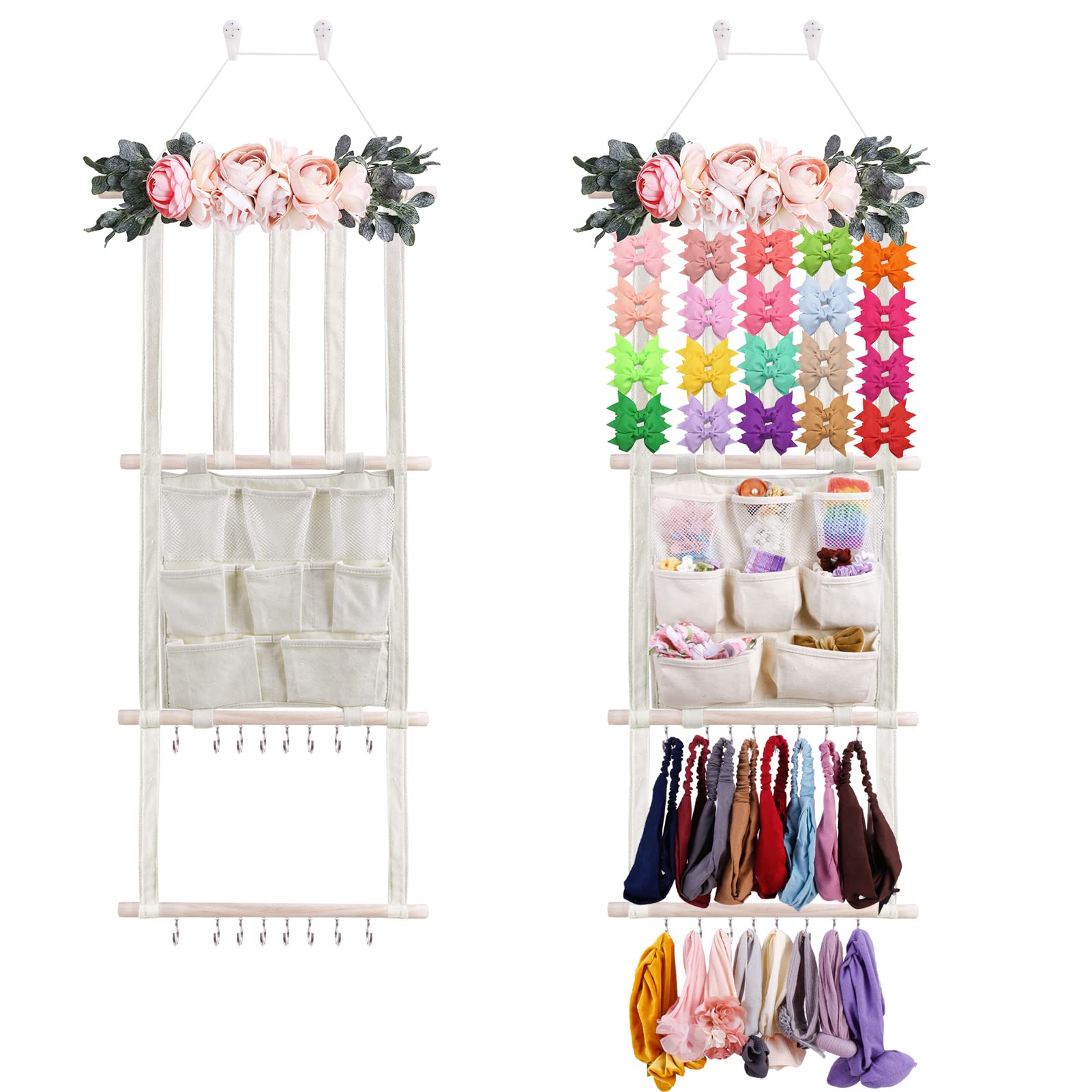 OOSAKU Headbands Holder for Girls Baby Hair Accessories Organizer Storage Wall Hanging Decor for Toddler Girls Room Wall Door Closet Hair Bows Organizer (SF8-fdzlq-8-1)