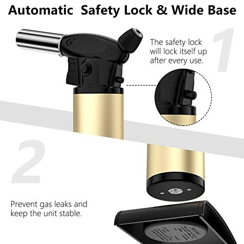 REIDEA Kitchen Torch, Butane Refillable with Automatic Safety Lock, Large Capacity, Adjustable Flame, Torch Lighter for Creme Brulee, BBQ and Baking, T2(Butane Gas Not Included)