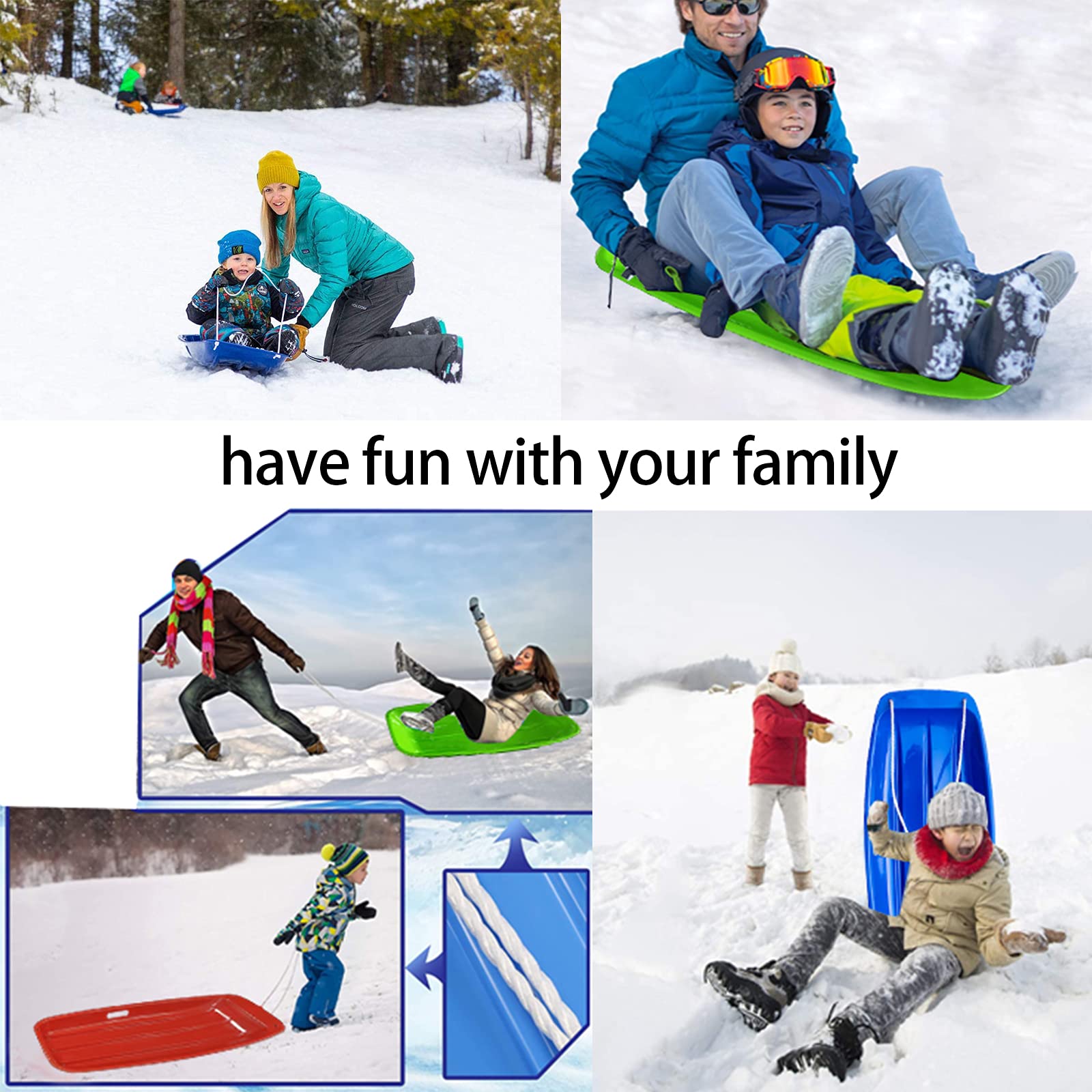 noproto Snow Sled, Plastic Flexible Flyer Snow Sled for Kids and Adults (red-Blue)