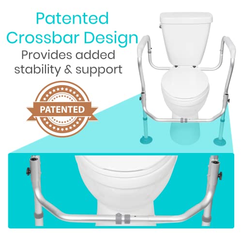 Vive Toilet Safety Rail Frame - Grab Bars for Bathroom - Fall Prevention - Adjustable Non Slip for Adults, Seniors, Elderly, Disabled, Handicapped - Padded Handle Support - Medical Device for Home Use