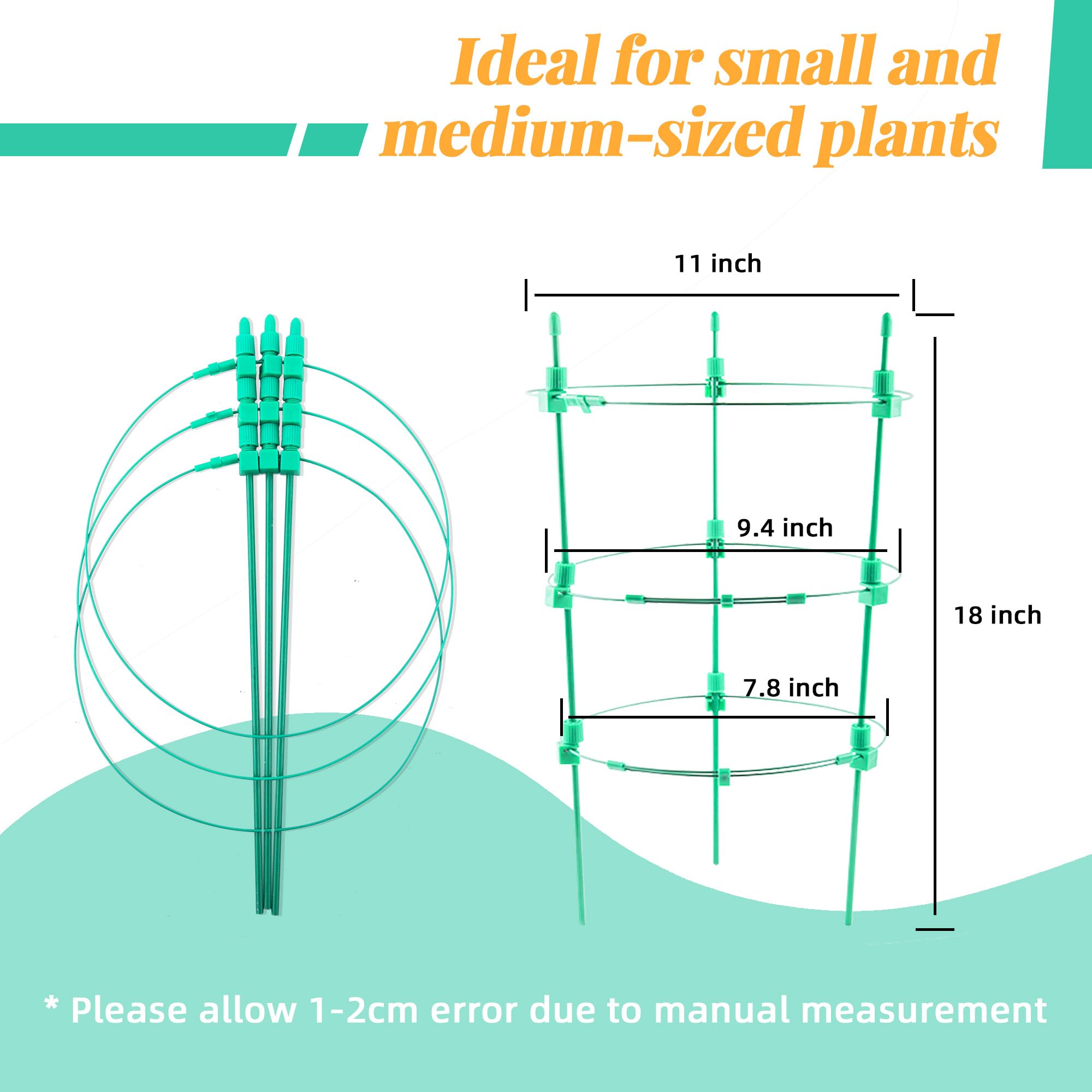 Tomato Cage Plant Support Cage for Garden 4 PACK, 18 Inch Tomato Trellis Garden Cages with 3 Adjustable Rings, Tomato Plant Stakes for Climbing Plants, Flowers, Fruit, Vegetables