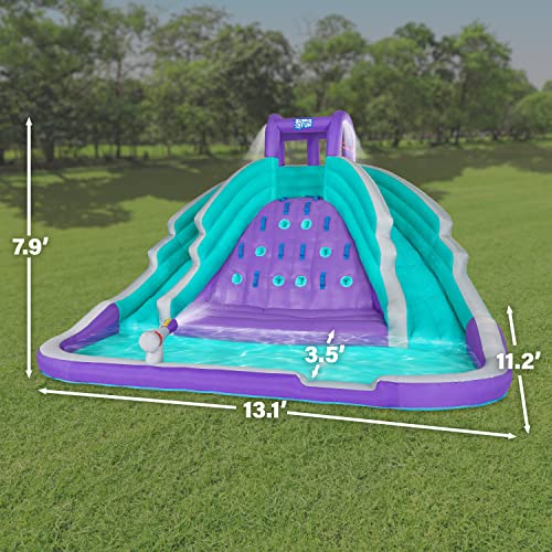 SUNNY & FUN Ultra Climber Inflatable Water Slide Park β Heavy-Duty for Outdoor Fun - Climbing Wall, Two Slides & Splash Pool β Easy to Set Up & Inflate with Included Air Pump & Carrying Case