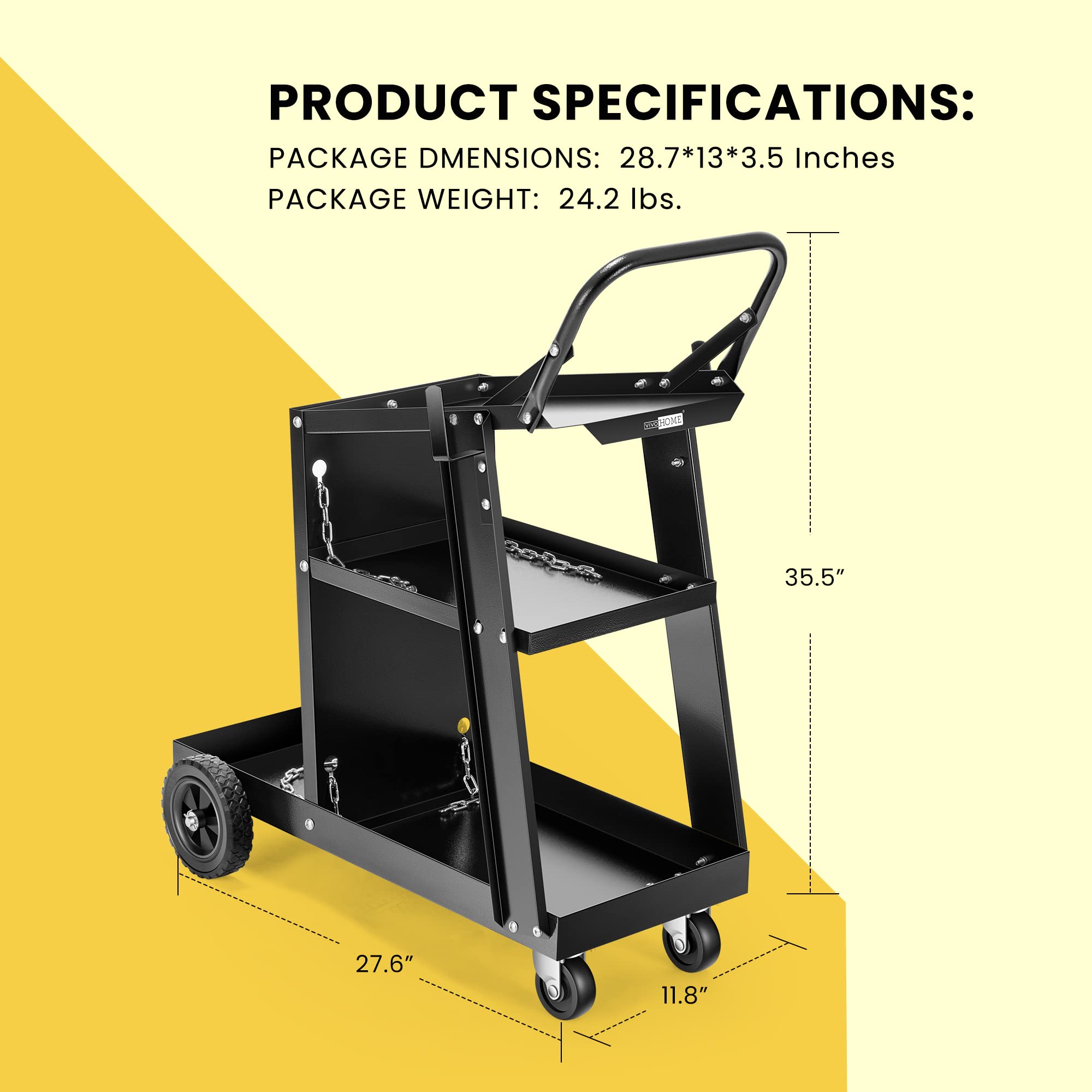 VIVOHOME Iron 3 Tiers Rolling Welding Cart with Upgraded Wheels and Tank Storage for TIG MIG Welder and Plasma Cutter Black
