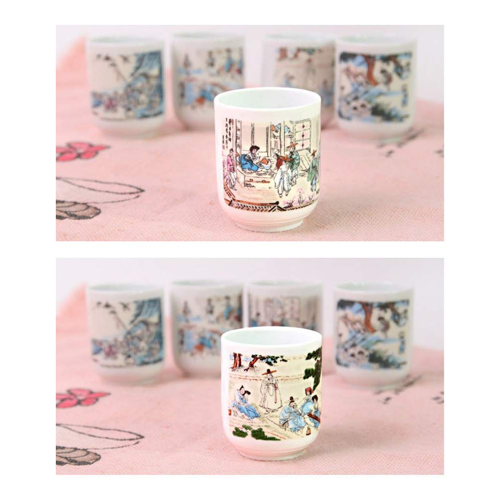PARTYCRAFTZ Korean Soju Shot Glass Set β 5 Piece Ceramic Pottery Cup for Whiskey Sake Vodka Alcohol Liquor w/Korea Traditional Illustration Paintings Gift Party Decoration Display Drinking Glasses