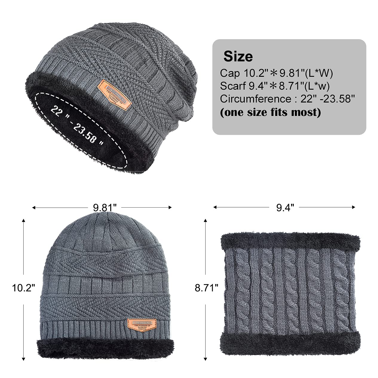 Man Winter Warmer Beanie Hat Scarf and Touch Screen Gloves,Fleece Lining Hat Scarf and Gloves Sets for Man Women (navy, 4)