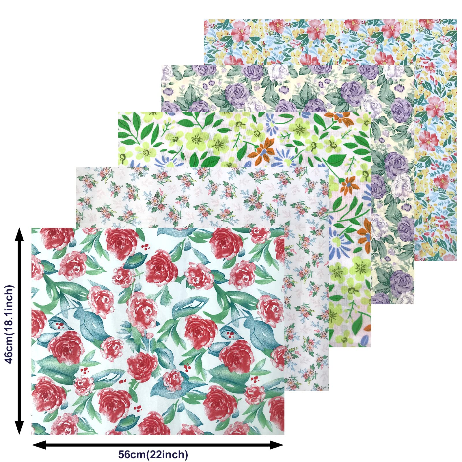 levylisa 8 Pieces Cotton Fabric 18"x22" Floral Craft Fabric for Sewing, Bundle Squares Fabric, Fat Quarters Fabric Bundles, DIY Patchwork, Pre-Cut Quilting Fabric