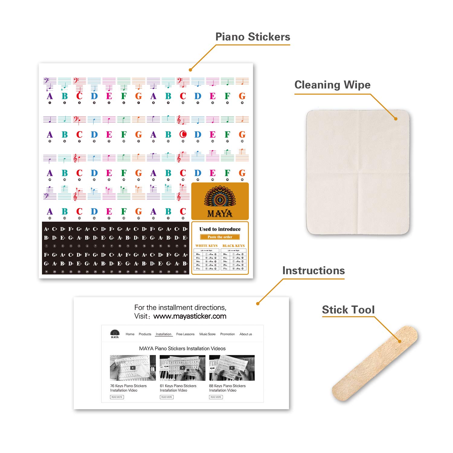 Piano Keyboard Stickers for 88/61/54/49/37 Key. Colorful Large Bold Letter Piano Stickers Perfect for kids Learning Piano. Multi-Color,Transparent,Removable