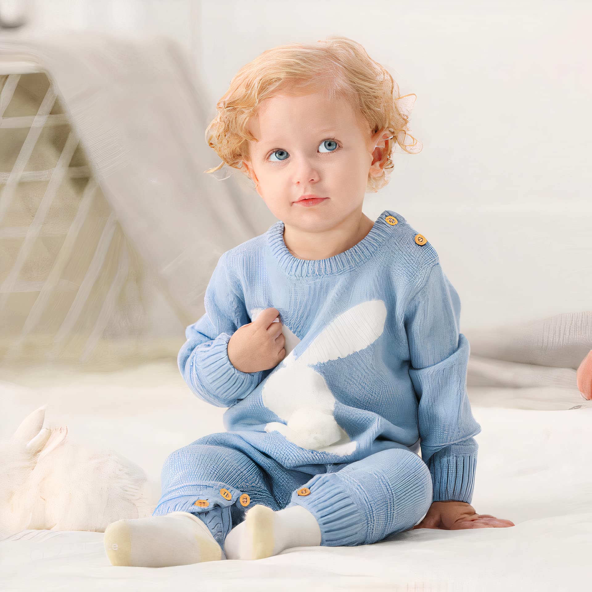 wonder rabbit Baby Boy or Girl Sweater Romper Warm Infant Bunny Sweatshirt Jumpsuit (pink, 6-12 months (80cm))