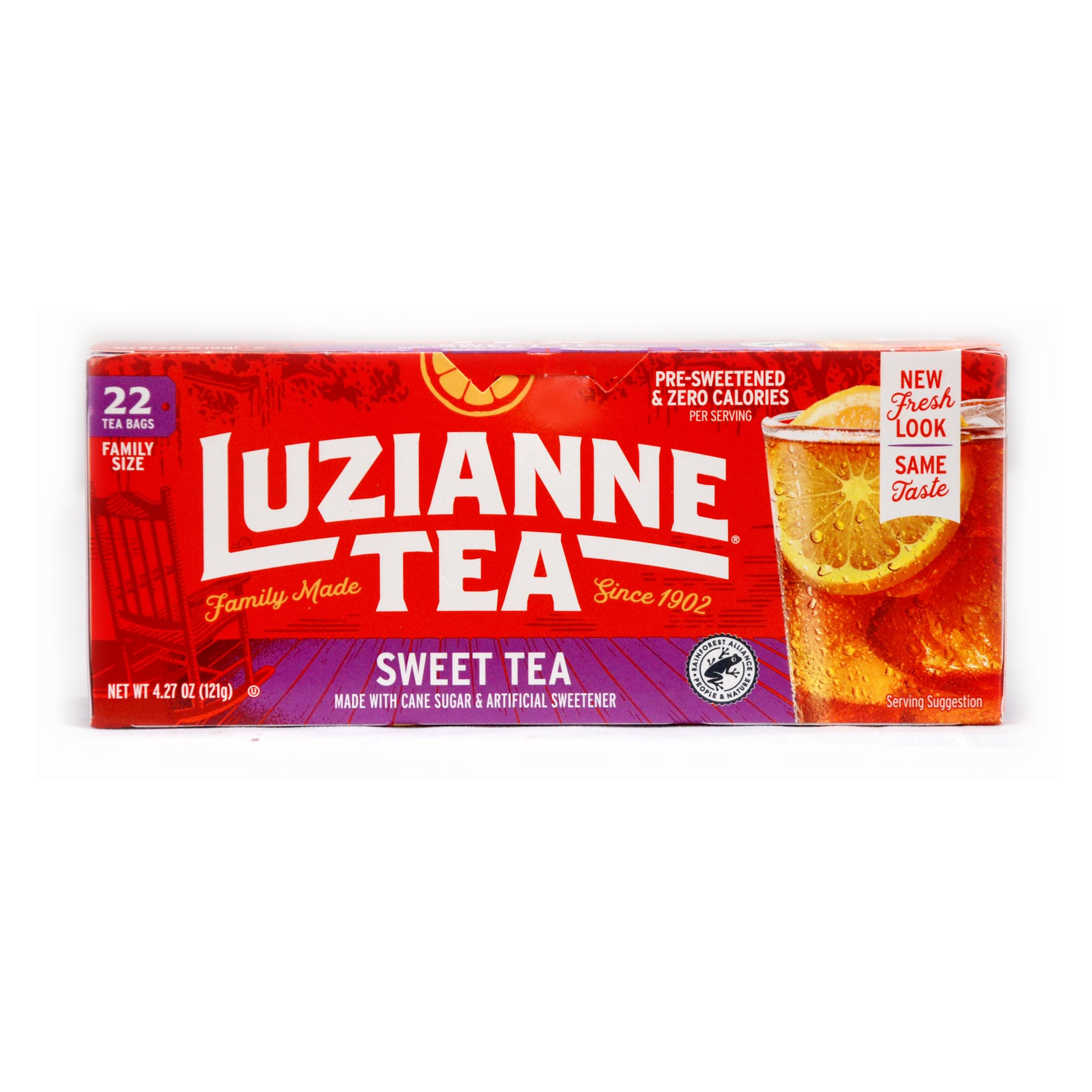 Luzianne Sweet Tea, 3-4.27 Oz Boxes, 66 Family Size Tea Bags (22 bags per box), Pre-Sweetened and Zero Calories- 3 Pack Bundled with a JFS Recipe Card