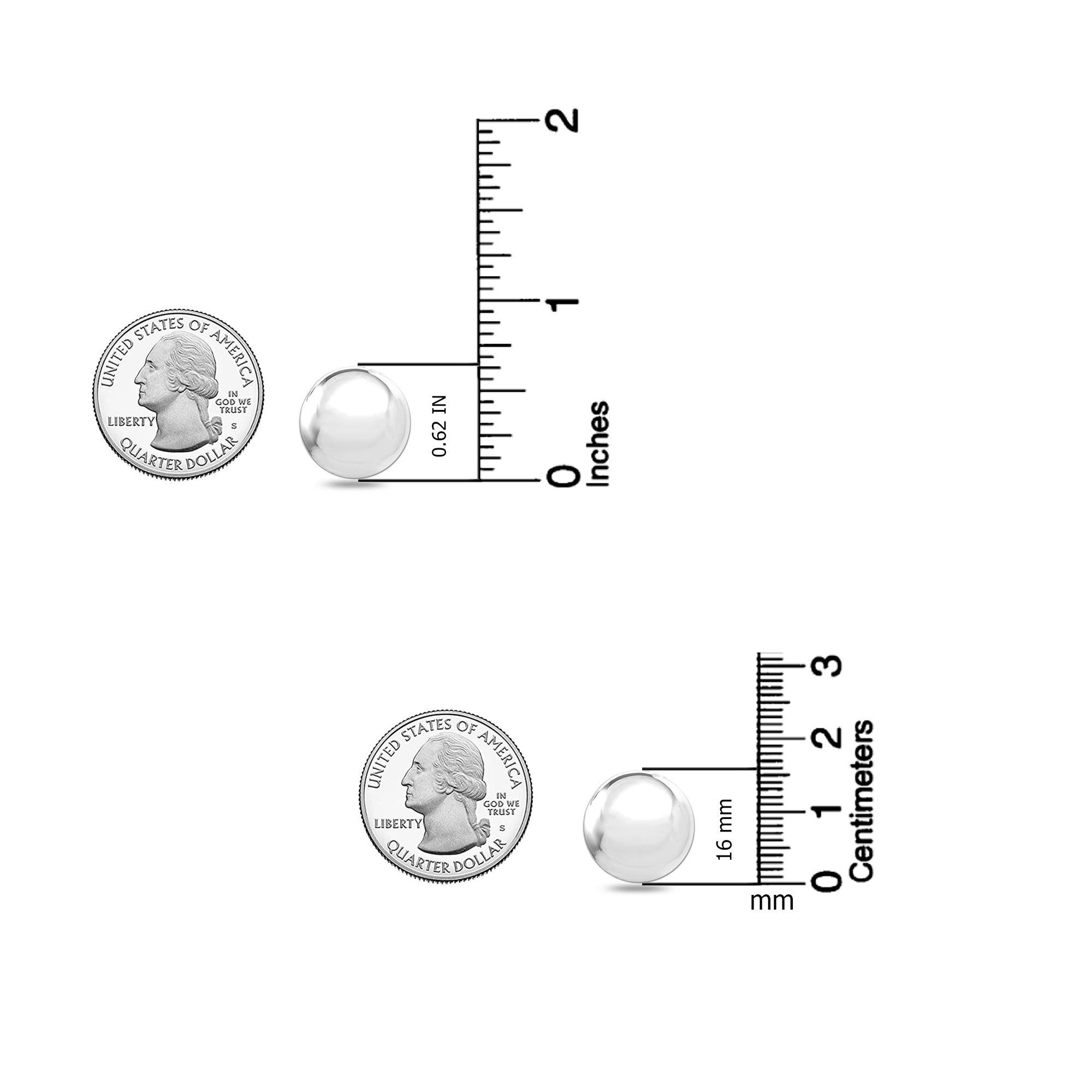 LeCalla 925 Sterling Silver Omega Back Earrings Jewelry Large Italian Design Round Dome Button Omega-Clip Back Stud Earring for Women 16 MM