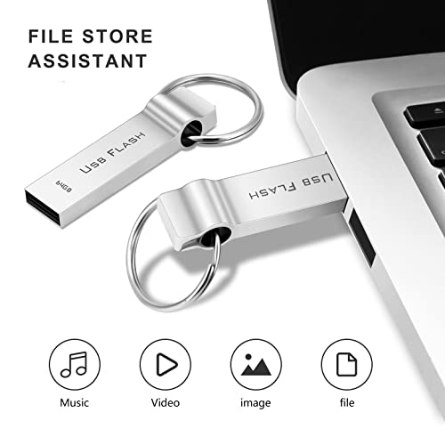 wedcook 64GB USB Flash Drive Waterproof Shockproof Thumb Drive Metal USB Drive Portable Memory Stick 64GB External Data Storage for Computer PC Laptop Car Radio