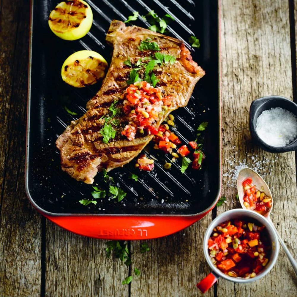 Le Creuset Enameled Cast Iron Extra Large Double Burner Grill, 15-3/4" x 9" x 1" , Cerise